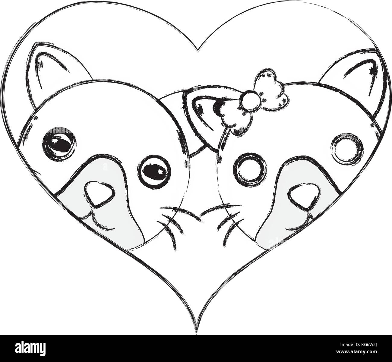 figure cute cat couple animal together inside the heart vector ...