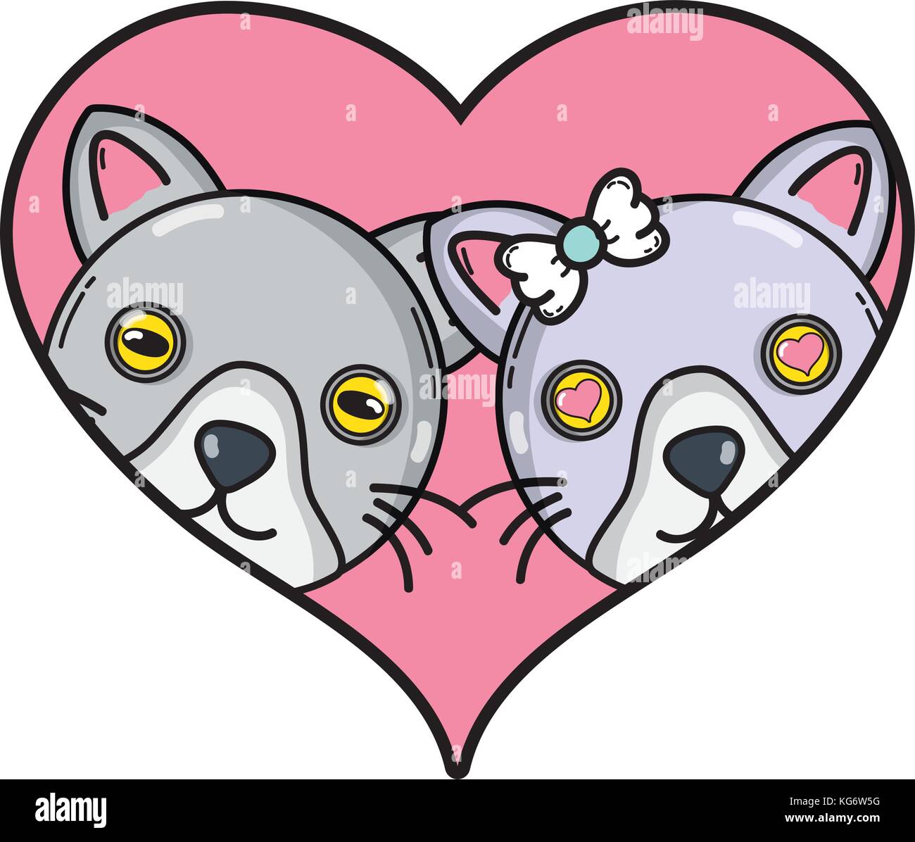 cute cat couple animal together inside the heart vector illustration ...