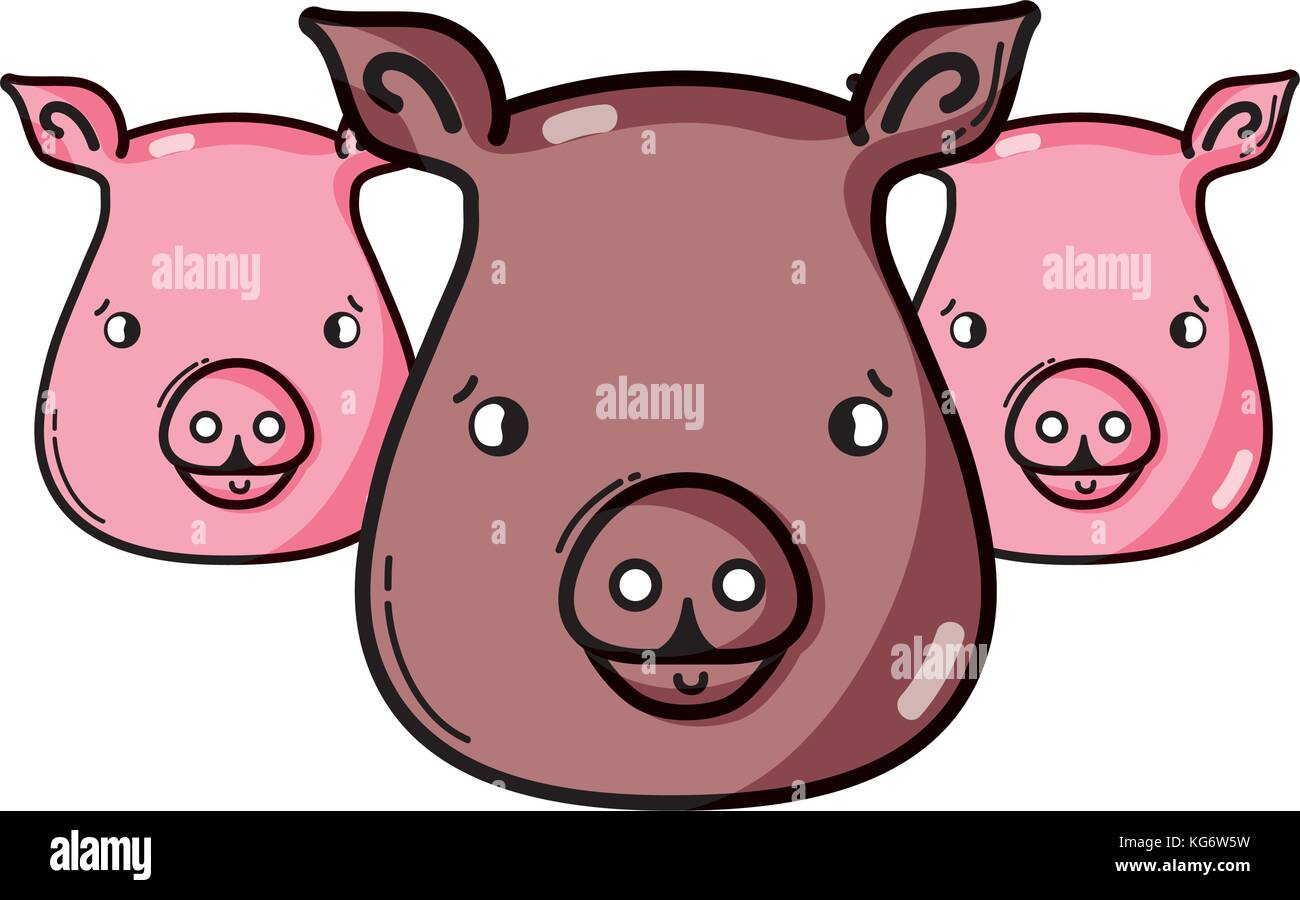 cute pigs heads wilds animals vector illustration Stock Vector Image ...