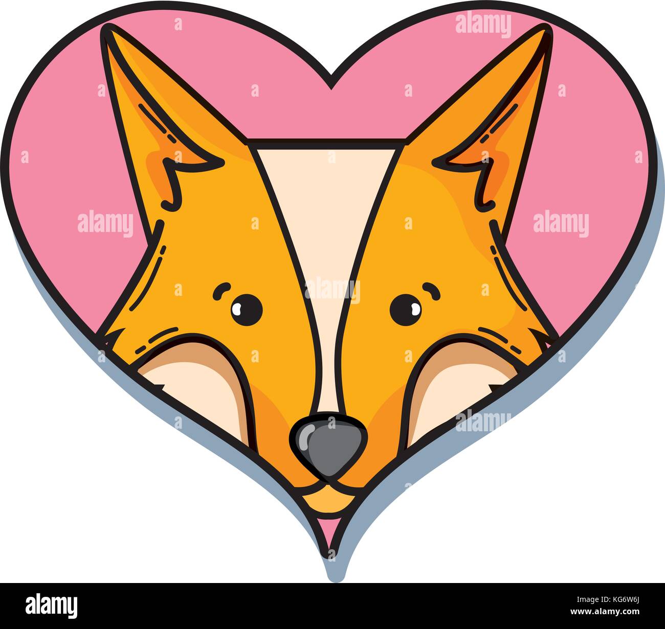 cute fox head wild animal inside the heart vector illustration Stock ...
