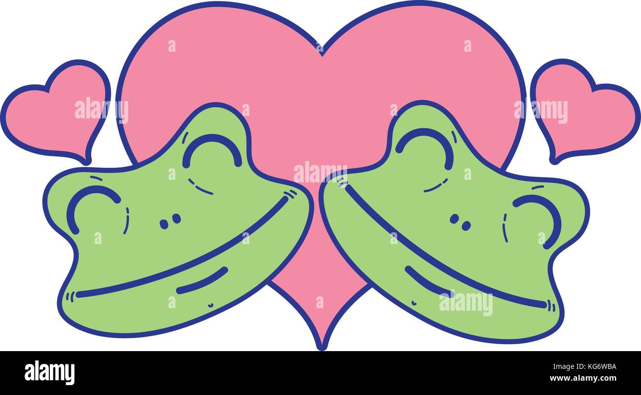 cute frog couple animal with hearts design vector illustration Stock ...