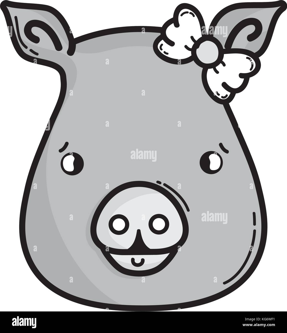 grayscale cute pig female wild animal vector illustration Stock Vector ...