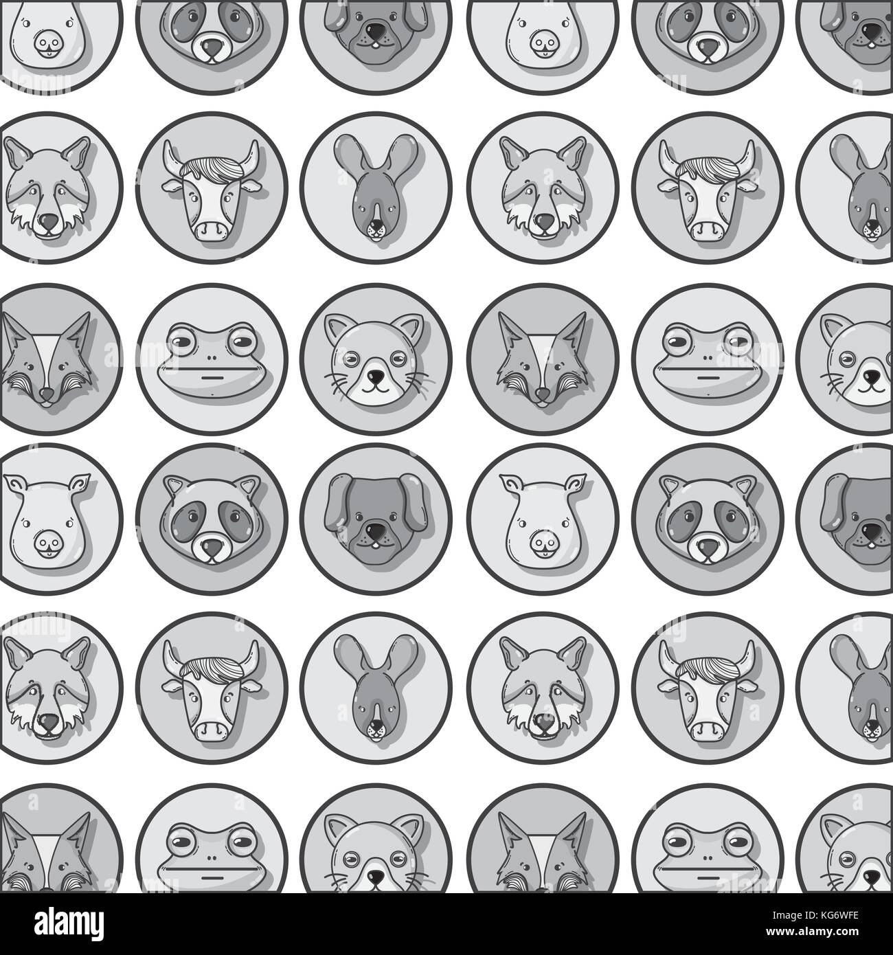 grayscale cute heads wilds animals background vector illustration Stock ...