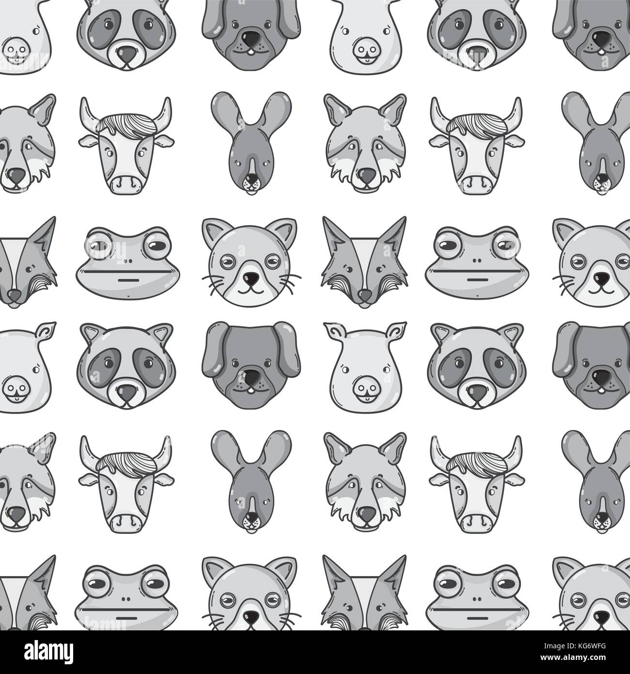 grayscale cute heads wilds animals background vector illustration Stock ...