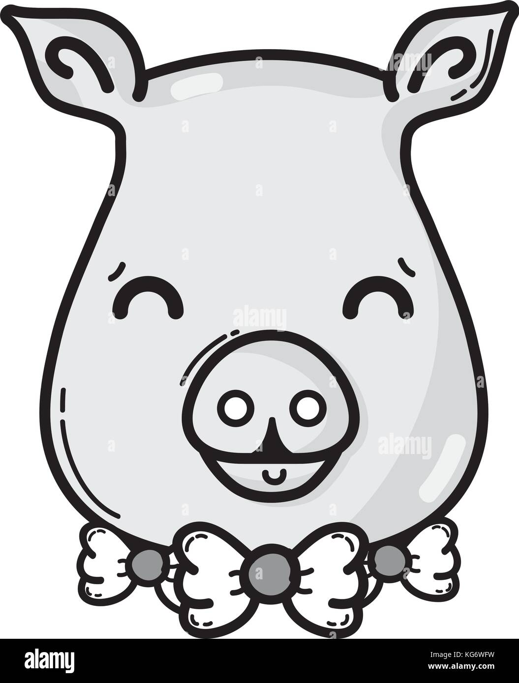 grayscale cute pig female wild animal vector illustration Stock Vector ...