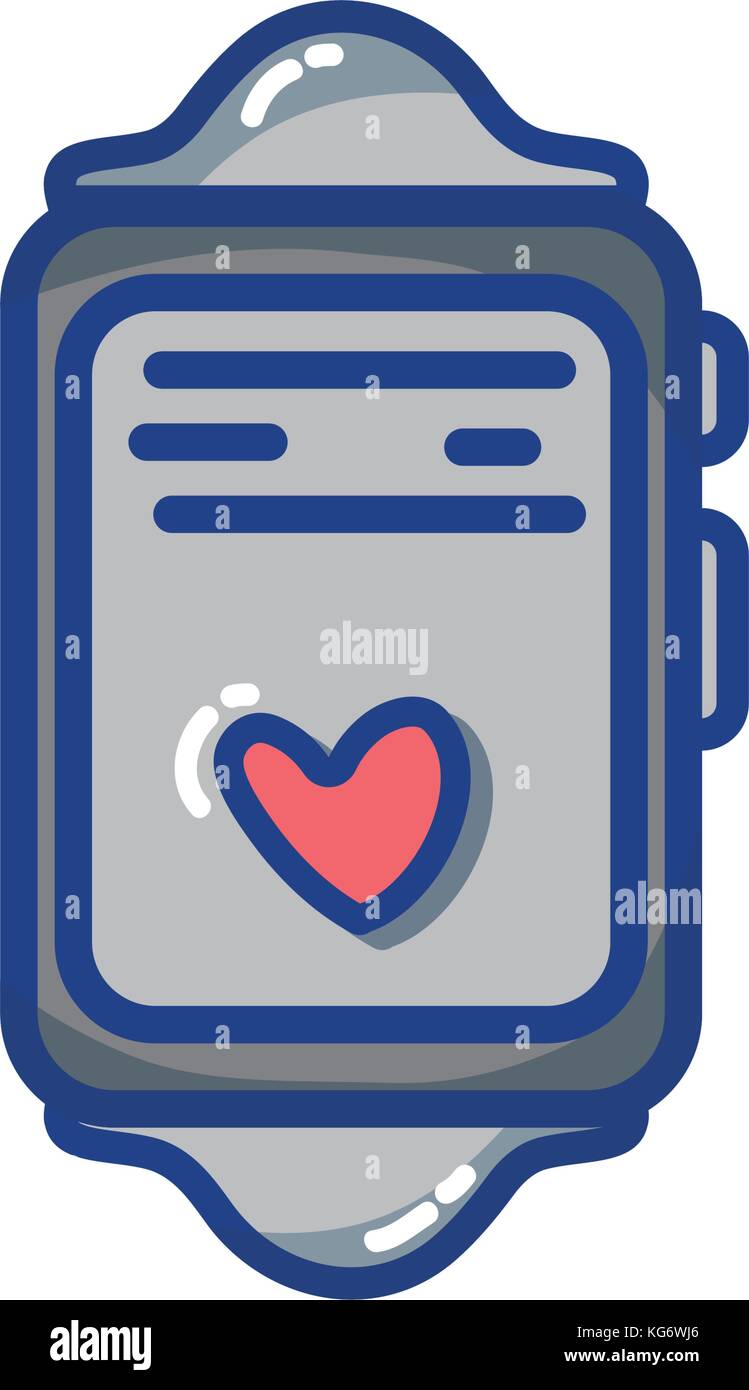 smartwatch technology object with heartbeat rhythm vector illustration ...