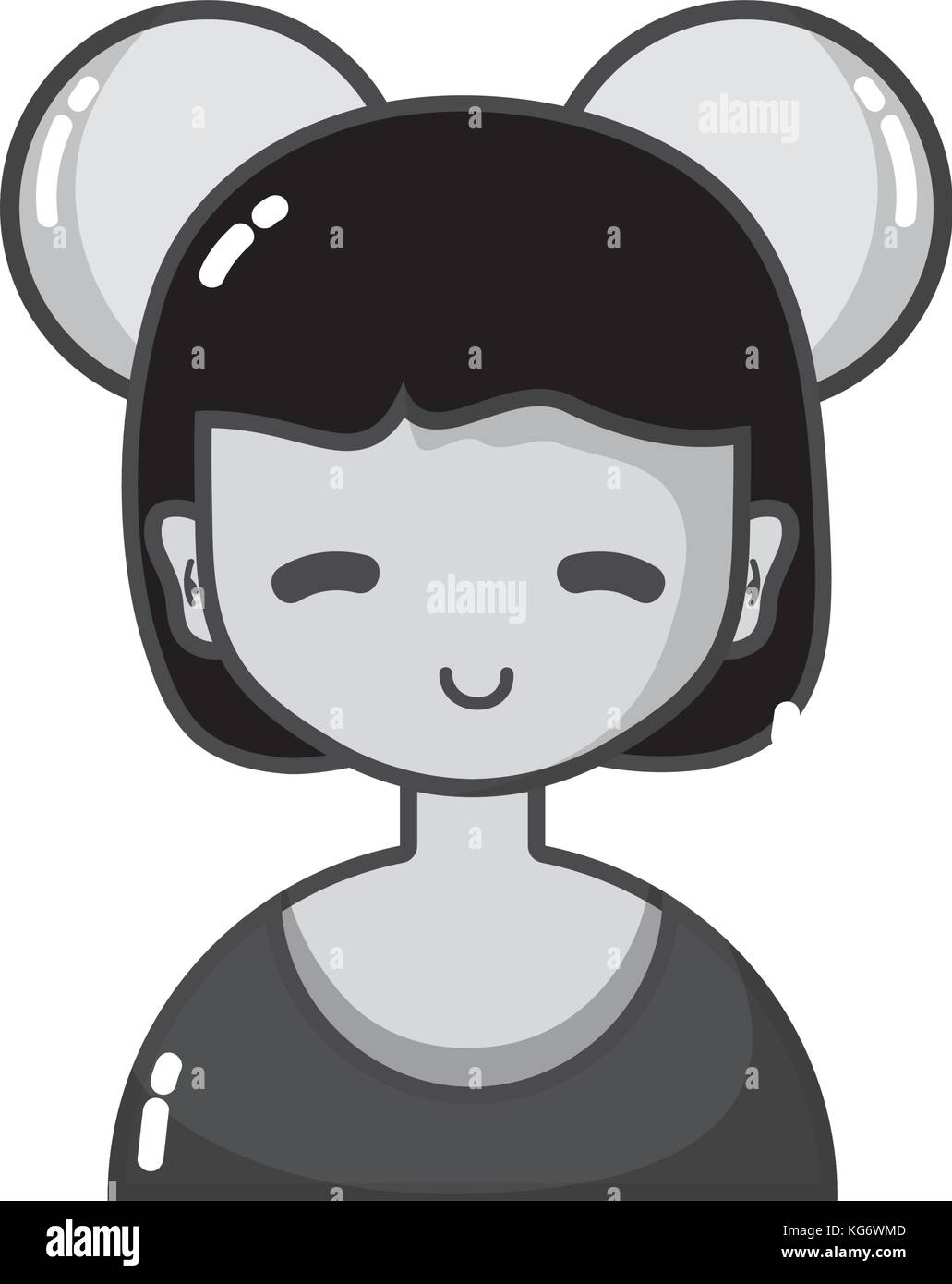 grayscale avatar girl with blouse and hairstyle design vector ...