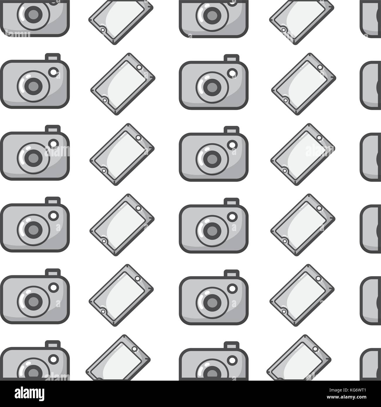 grayscale digital camera and smartphone technology objects vector ...