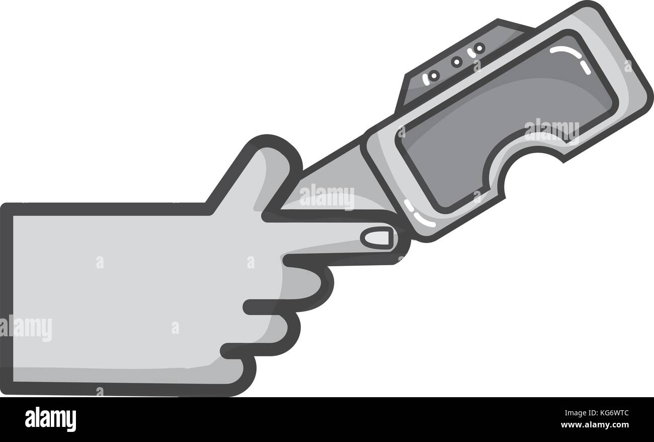 grayscale hand with 3d glasses technology equipment vector illustration ...