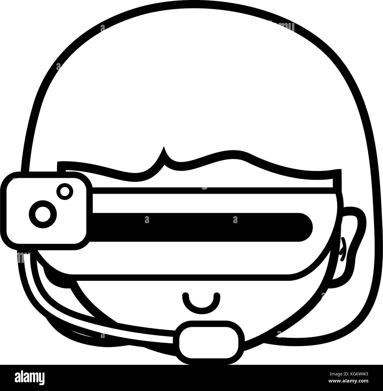 line girl head with 3d glasses to virtual video game vector ...