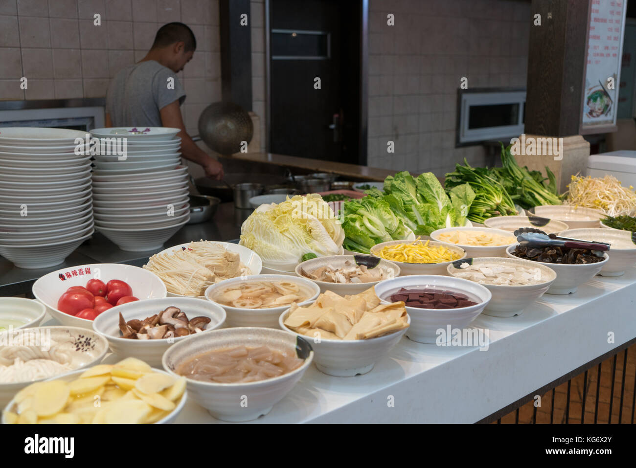Selection of fresh food ingredients in chinese restaurant in Kunming ...