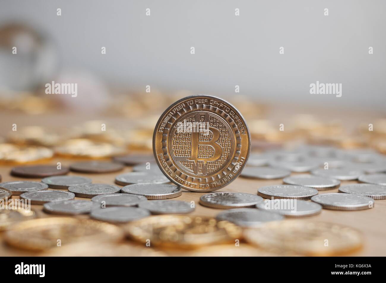 Digital currency physical metal bitcoin coin. Cryptocurrency mining ...