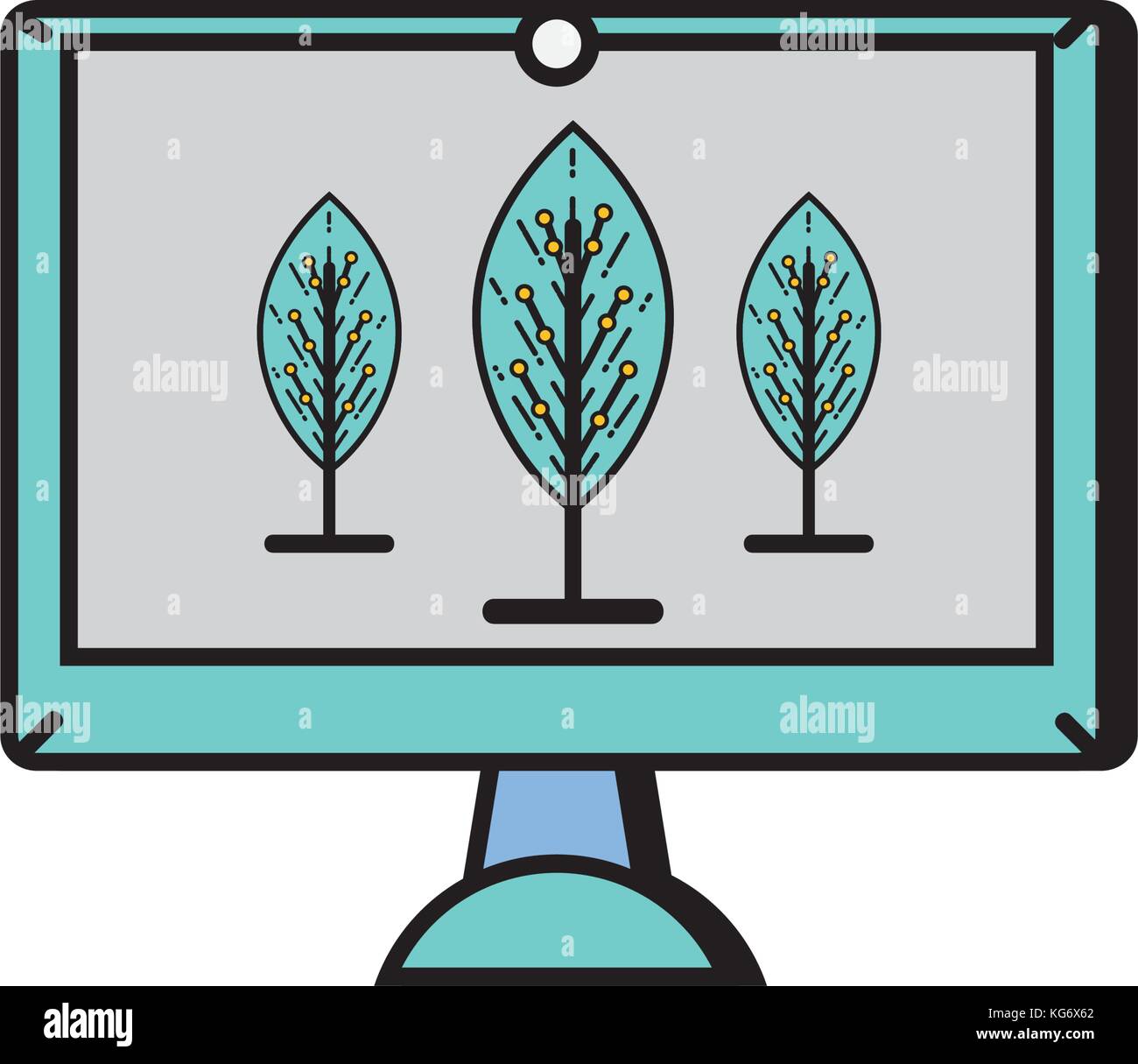 virtual reality trees inside screen technology vector illustration ...