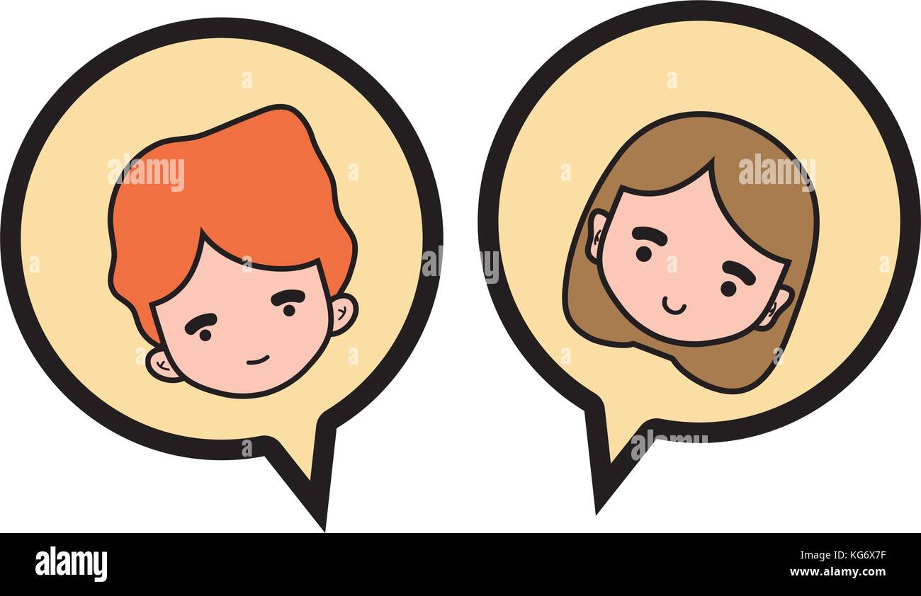 boy and girl head inside chat bubble vector illustration Stock Vector ...