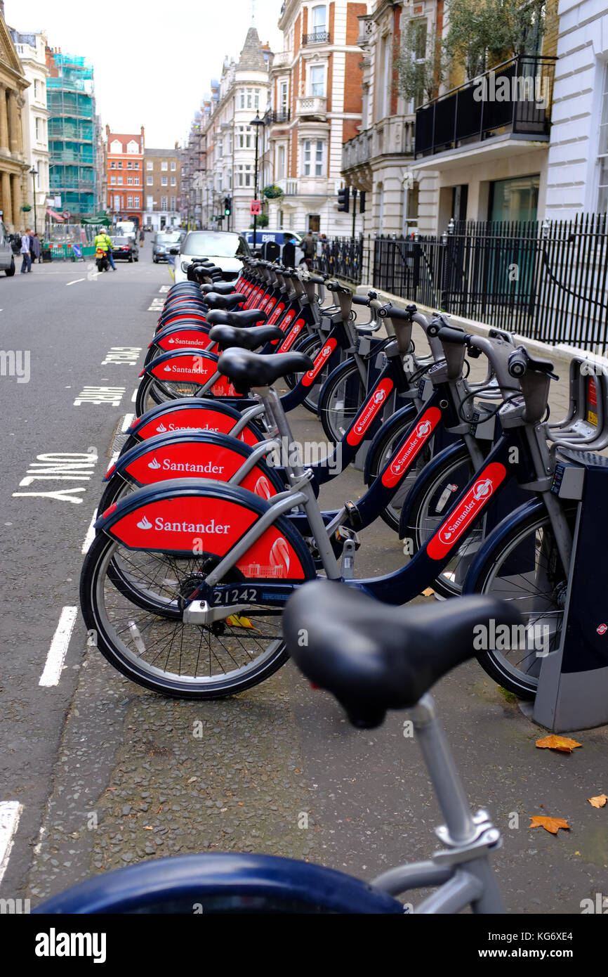 Santander Boris Bikes parked in London - Manchester Square Stock Photo ...