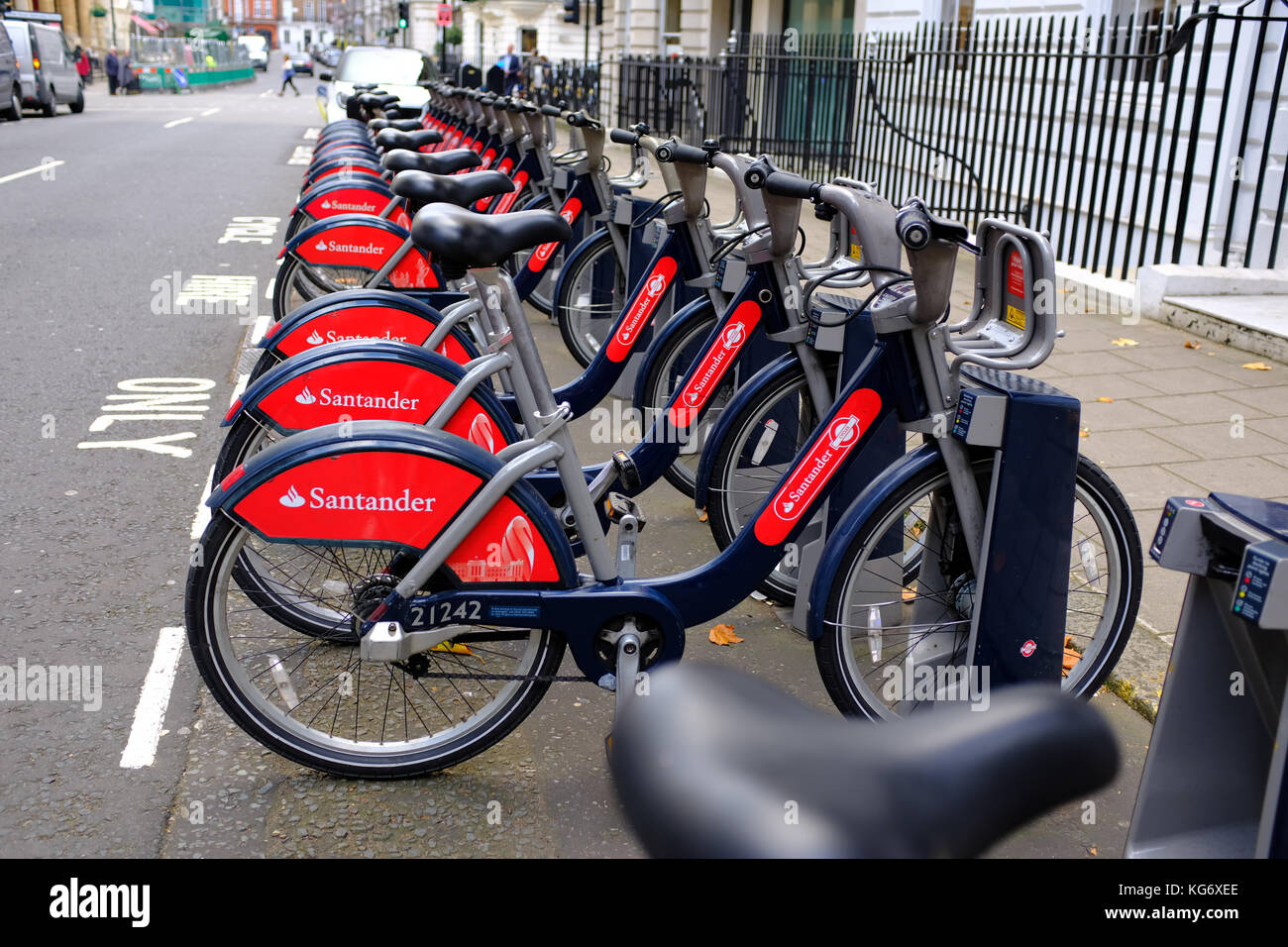 Santander Boris Bikes parked in London - Manchester Square Stock Photo - Alamy