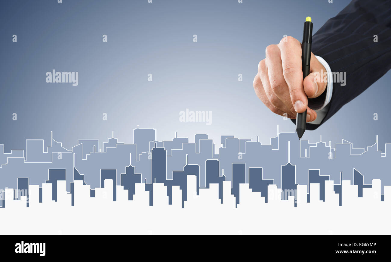 Hand of man designer drawing with stylus construction project Stock ...