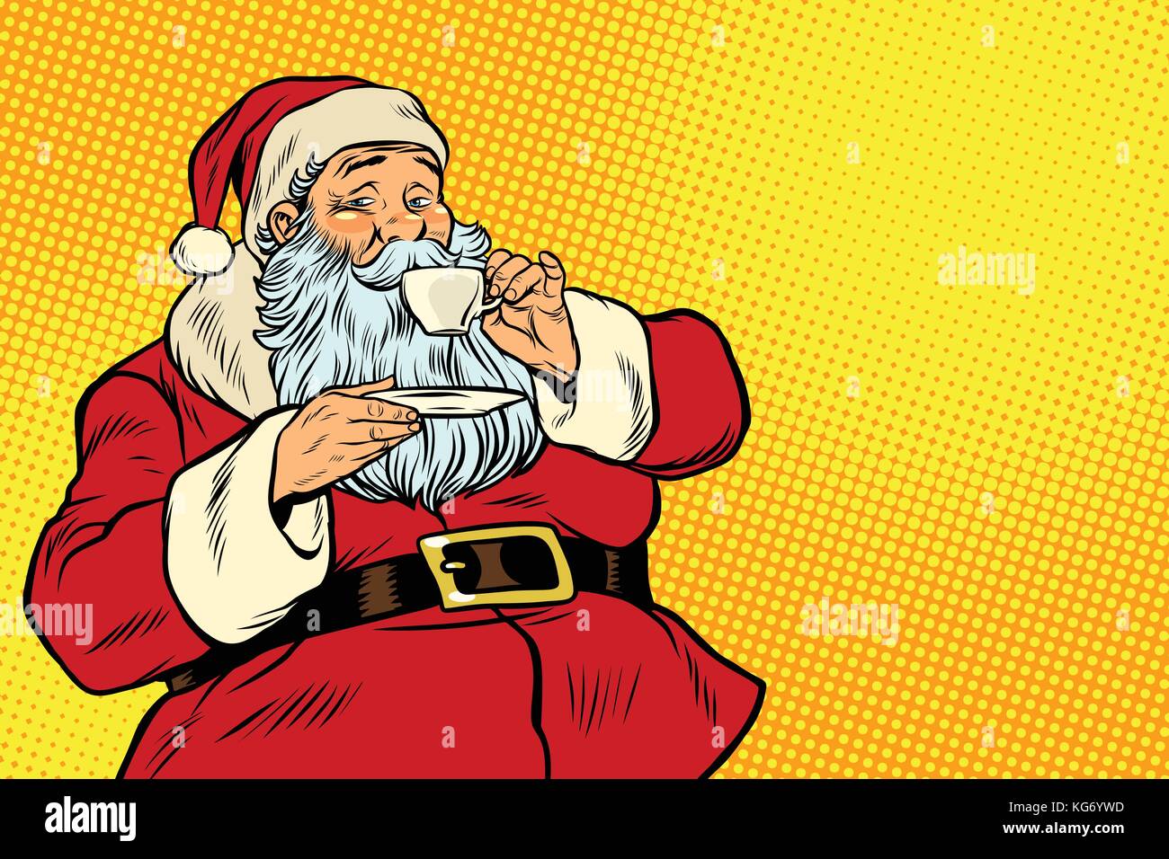 Santa Claus drinking tea or coffee. Pop art retro vector illustration ...