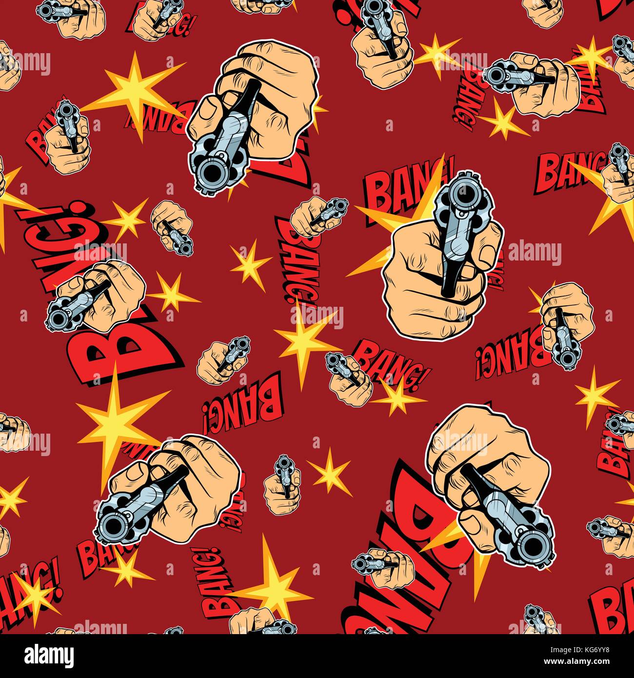 Seamless background shot revolver. Pop art retro vector illustration ...