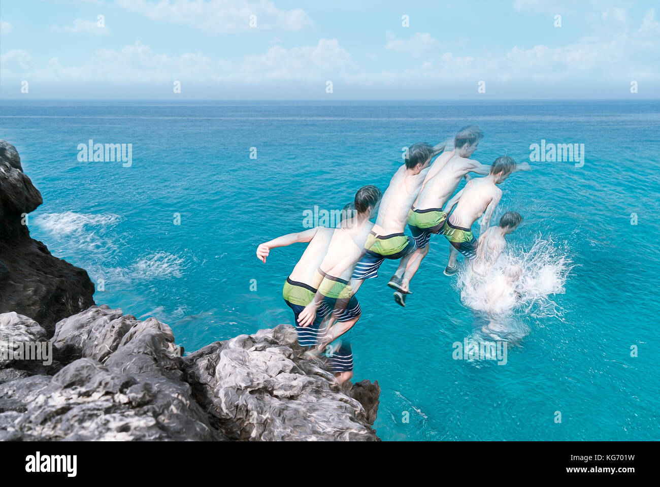 motion capture of a young man jumping in the ocean Stock Photo - Alamy