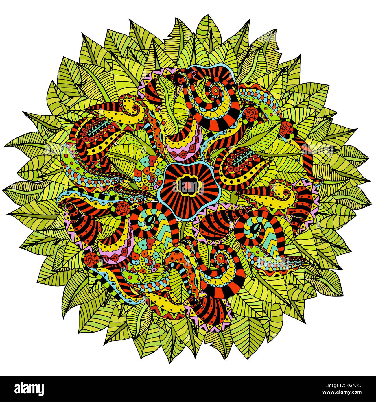 Round background Abstract elements with leaves. vector illustration ...