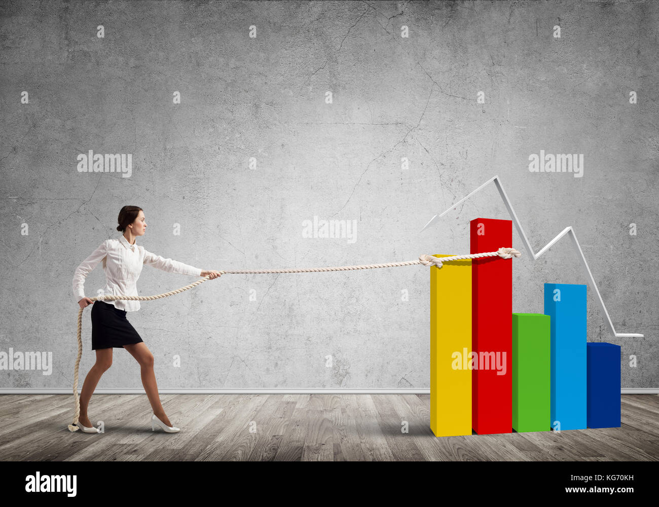 Young woman outdoors and growing graph presenting growth progress Stock ...