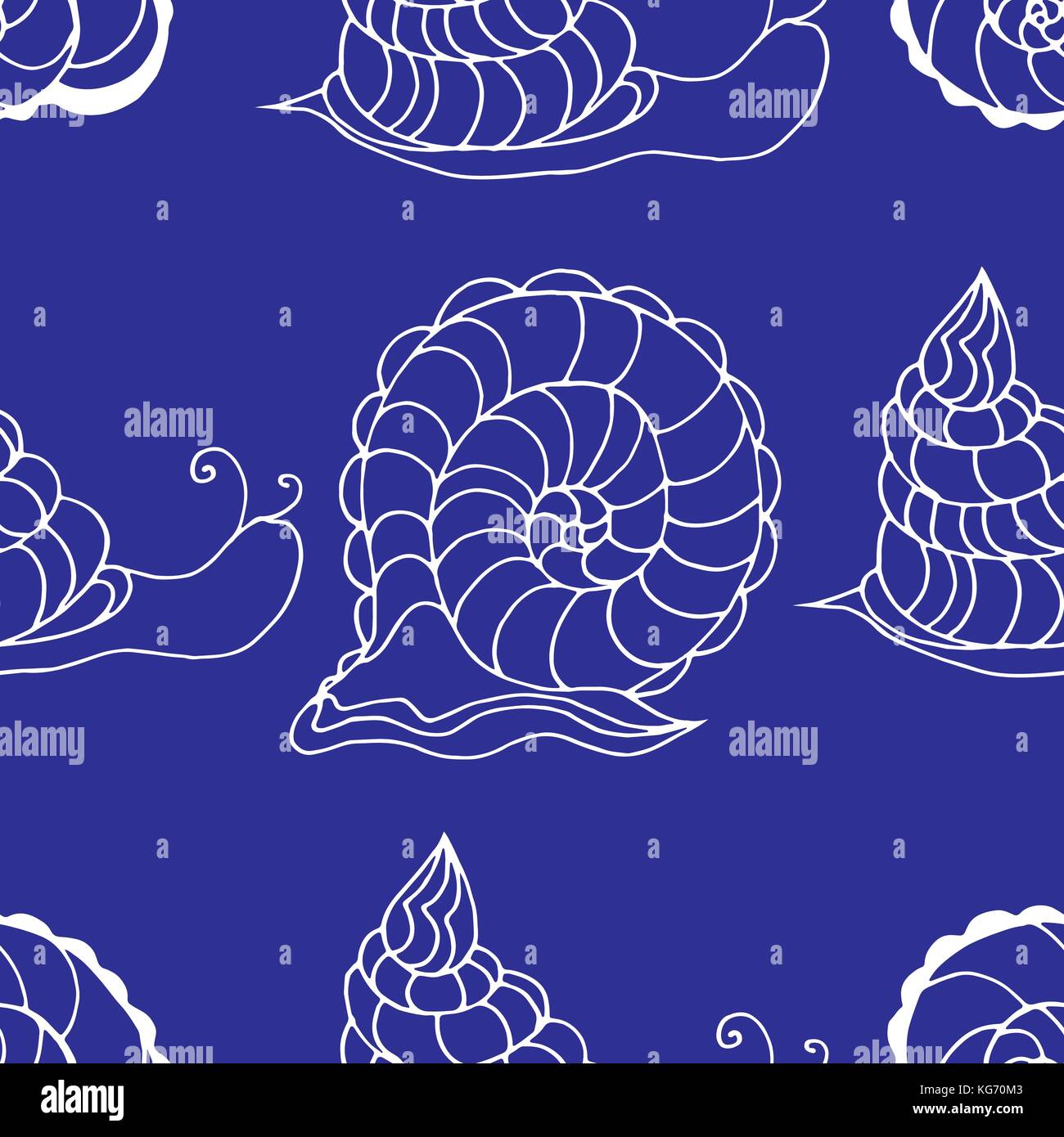 Vector seamless ornate pattern with shells. Contour illustration Stock ...