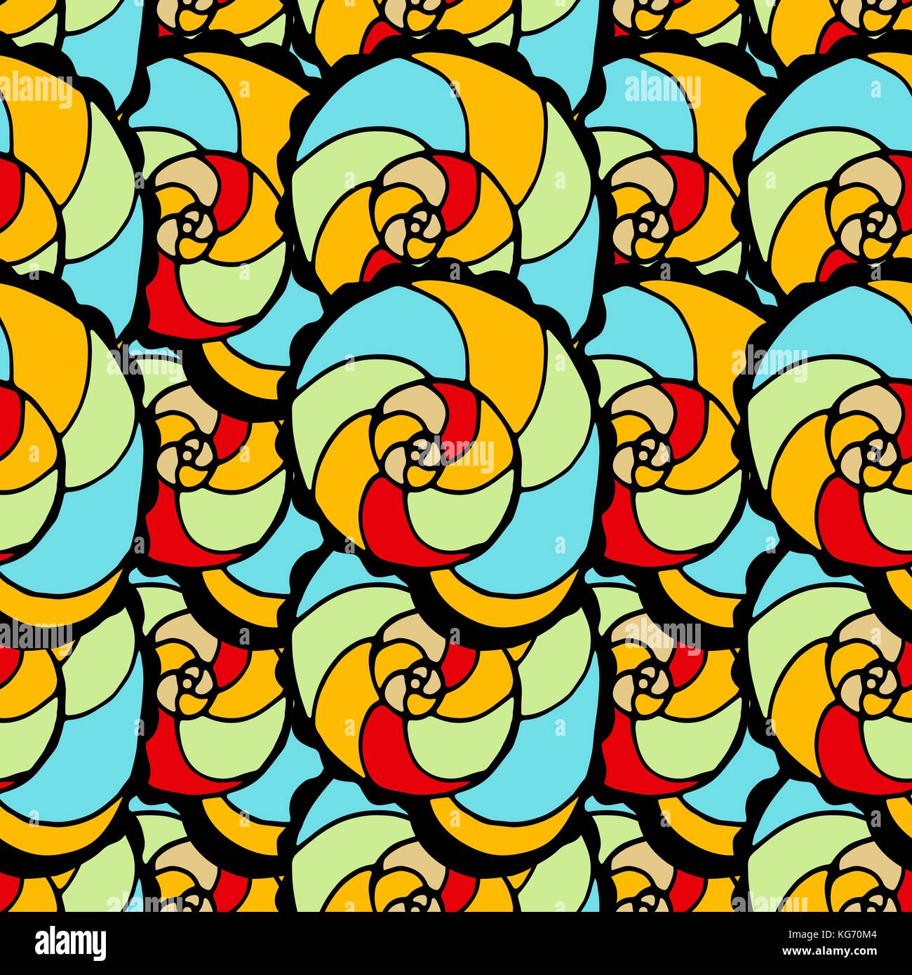 Vector seamless ornate pattern with shells. Contour illustration Stock ...