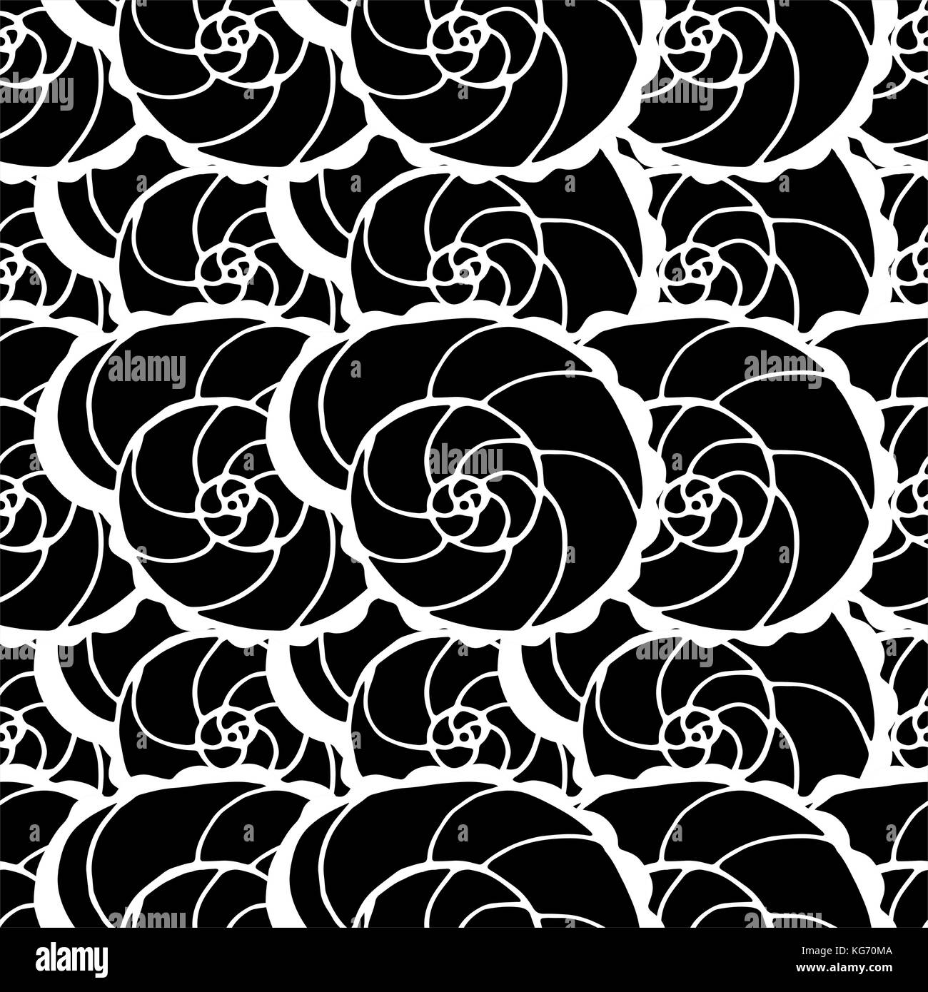 Vector seamless ornate pattern with shells. Contour illustration Stock ...