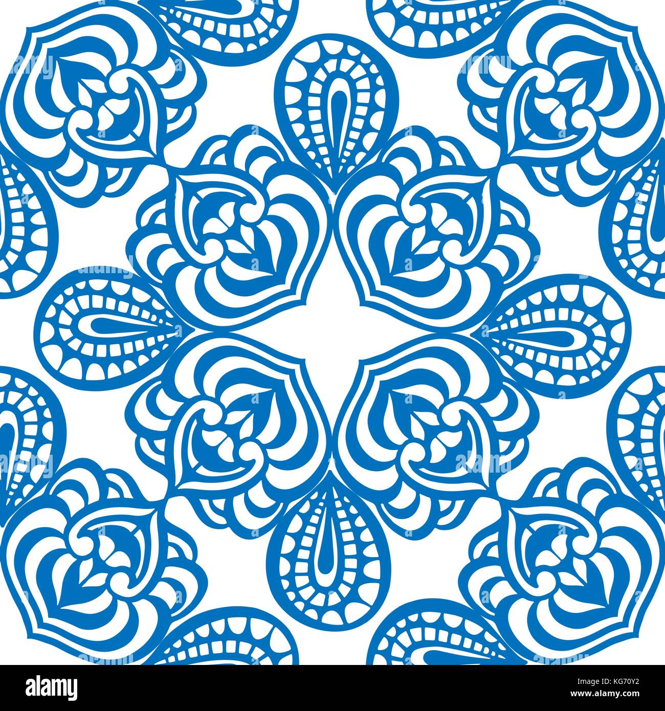 Blue Seamless Abstract Tribal Pattern. Vector illustration. Hand Drawn ...