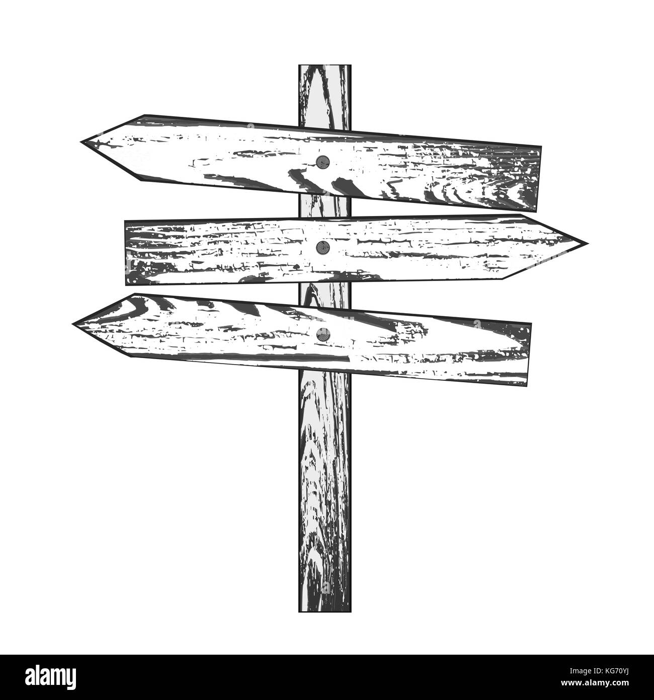 Monochrome wooden arrows, isolated on white. Vector illustration Stock ...