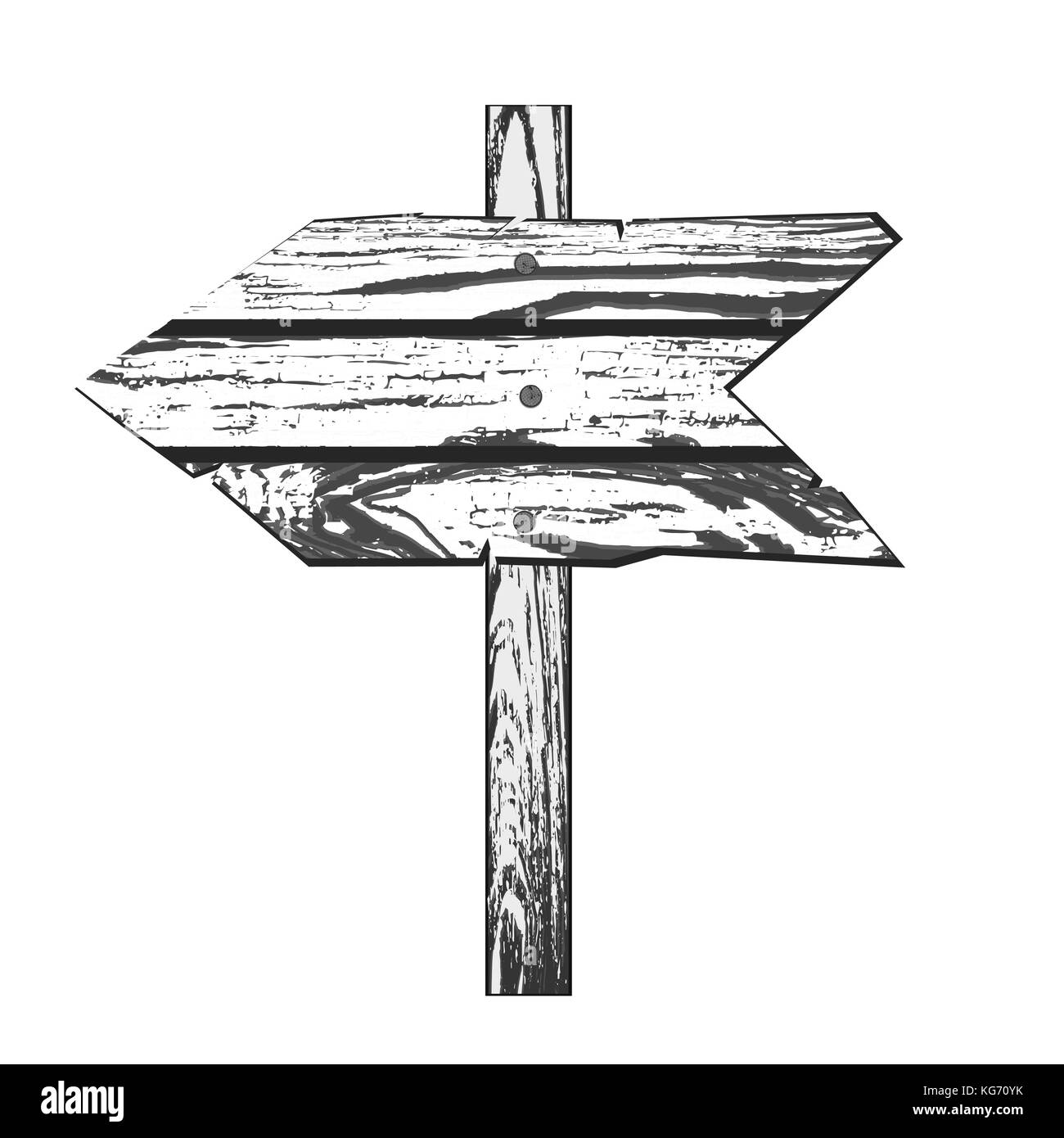 Monochrome wooden arrow, isolated on white. Vector illustration. Vector ...