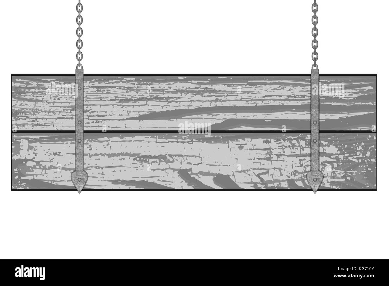 Monochrome Old wooden board with rusty chain. Vector illustration Stock ...