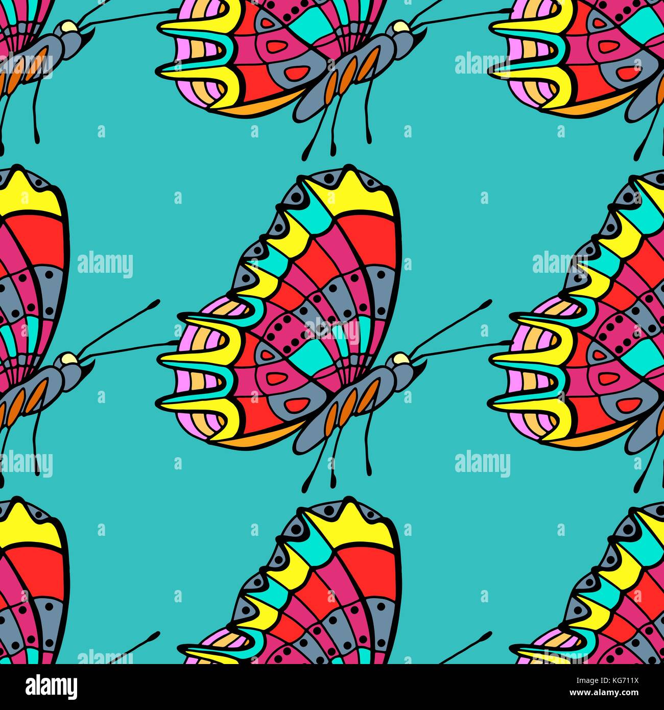 butterfly seamless background Vector hand drawn Illustration Stock ...