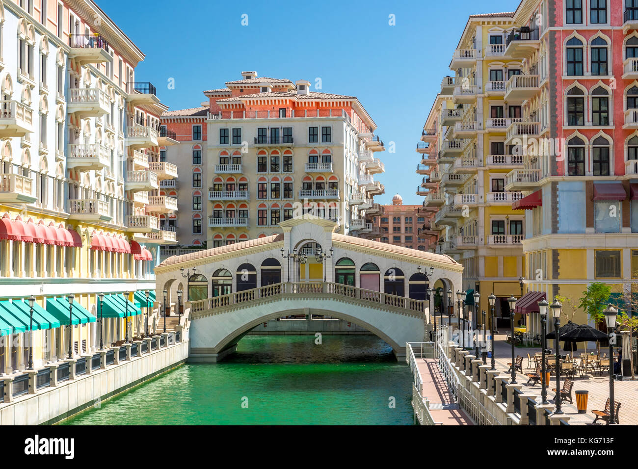 Qatar. Doha. District Little Venice. Bridge, like the Rialto Bridge ...