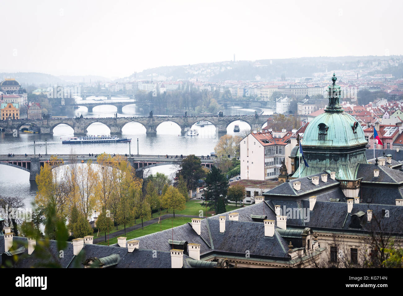 Aerial view of Bridges in Prague, Czech Republic. Beautiful cityscape ...