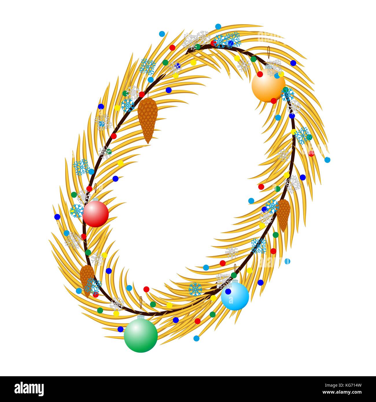 O - Letter. Made of a Christmas tree with festive decorations. Isolated ...