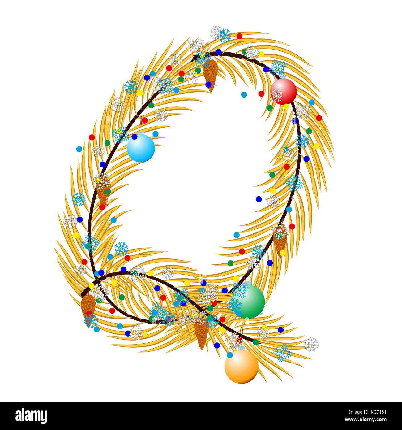 Q - Letter. Made of a Christmas tree with festive decorations. Isolated ...