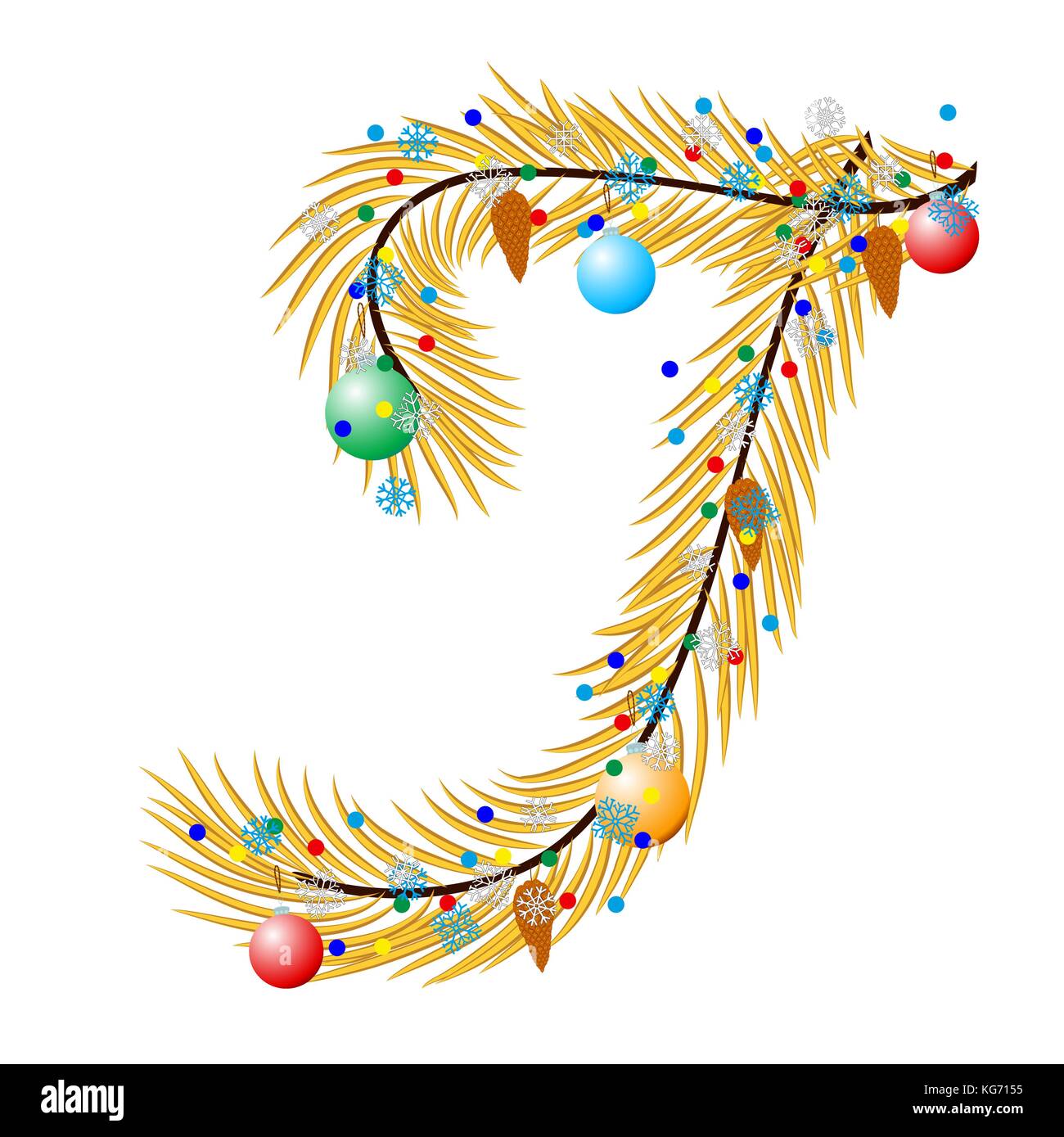T - Letter. Made of a Christmas tree with festive decorations. Isolated ...