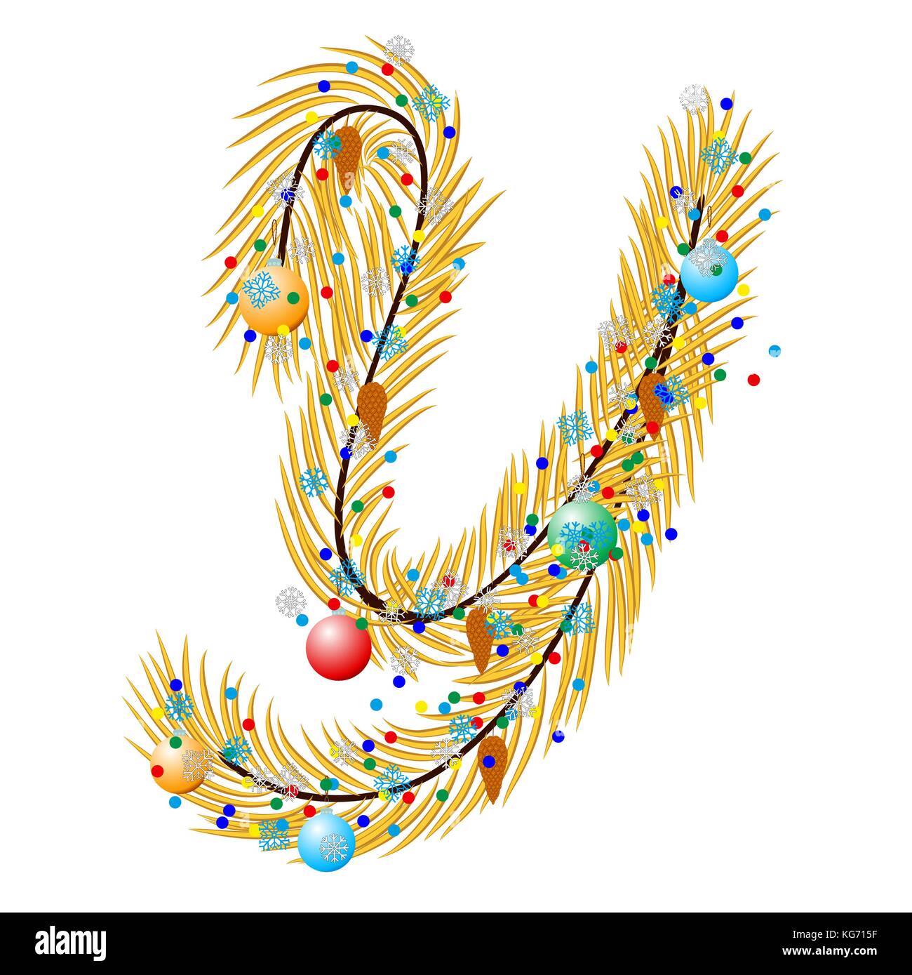 Y - Letter. Made of a Christmas tree with festive decorations. Isolated ...