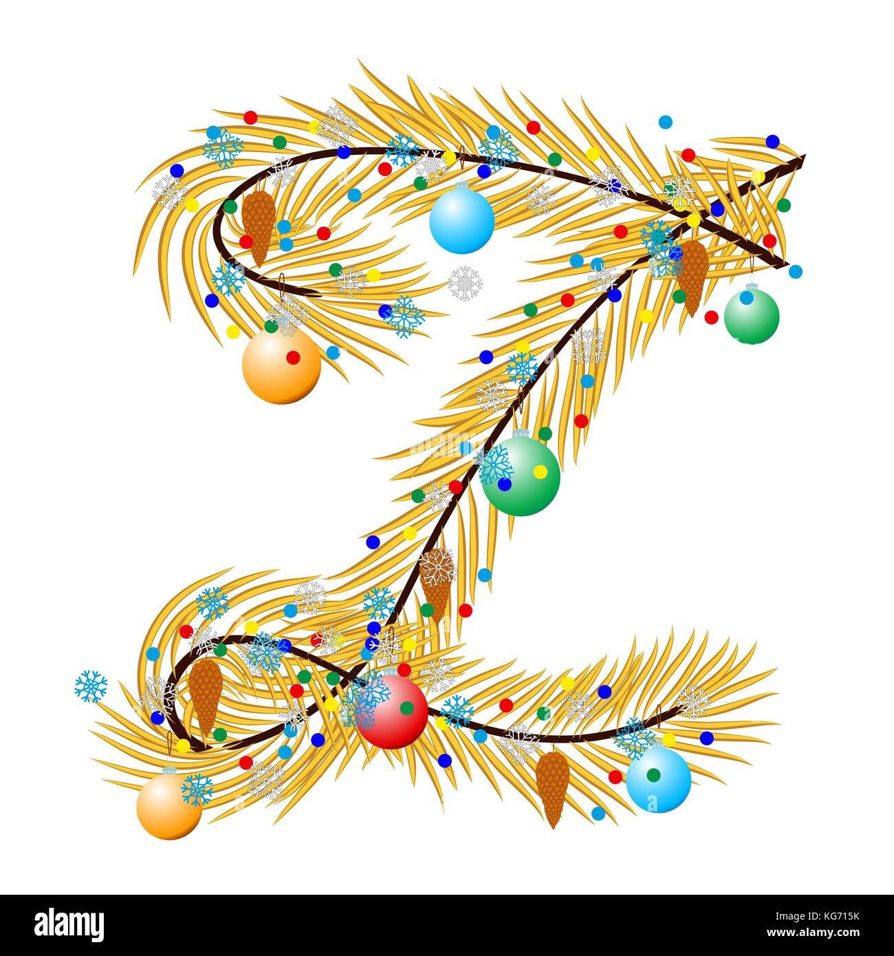 Z - Letter. Made of a Christmas tree with festive decorations. Isolated ...