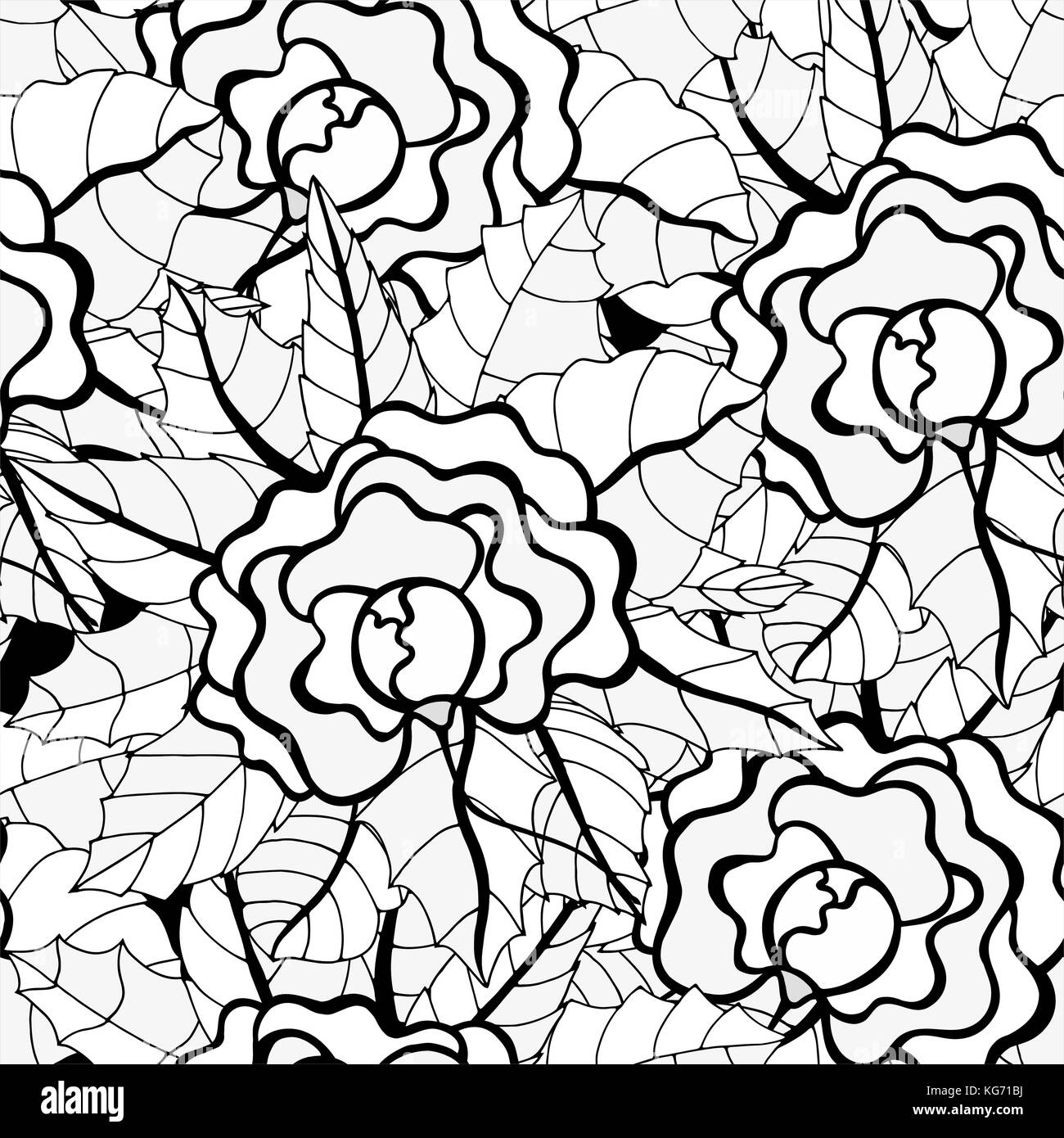 Seamless Contour Floral Pattern. Vector Illustration. Hand Drawn ...