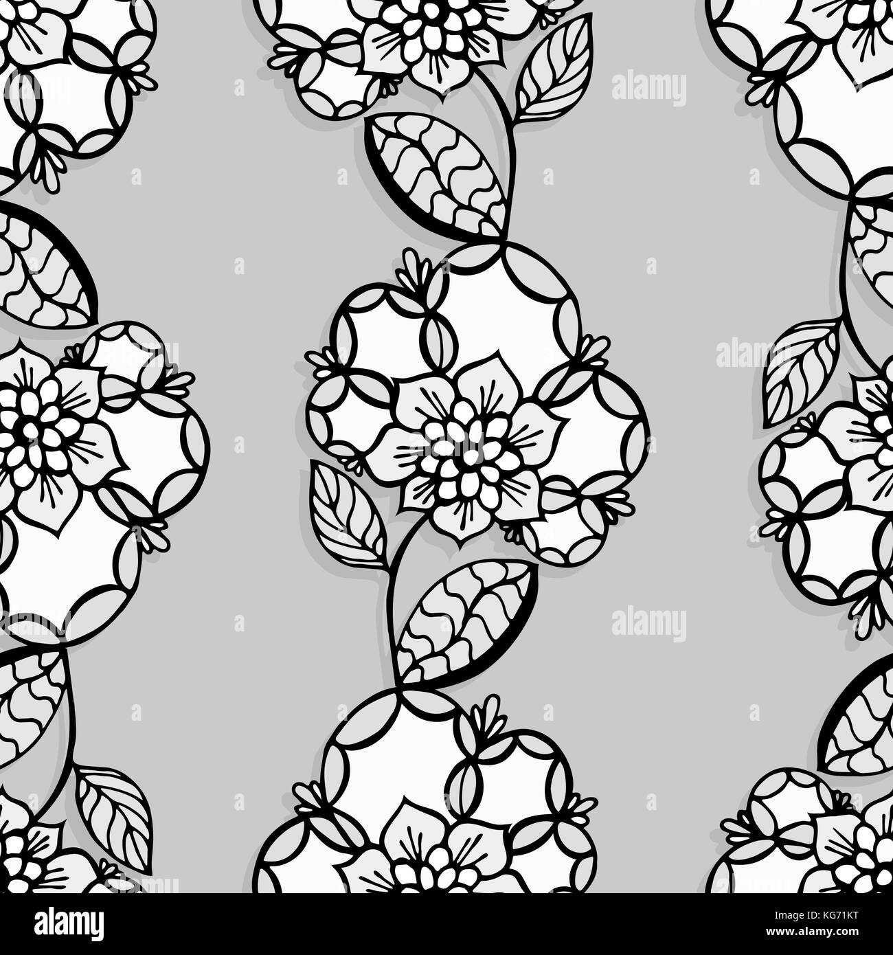 Seamless Monochrome Floral Pattern Hand Drawn Floral Texture