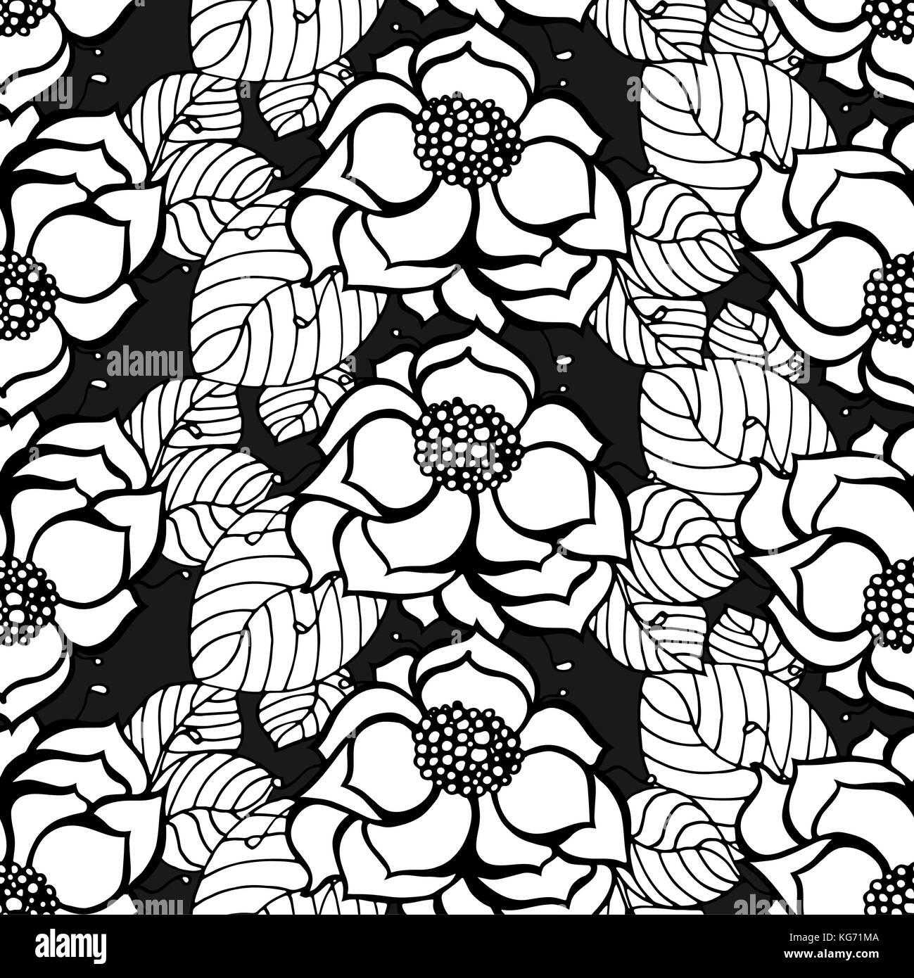 Seamless Monochrome Floral Pattern Hand Drawn Floral Texture