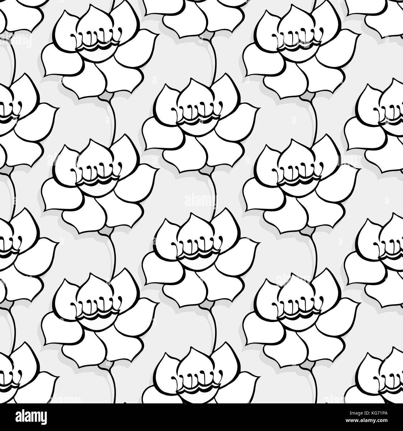 Seamless Contour Floral Pattern. Vector Illustration. Hand Drawn ...
