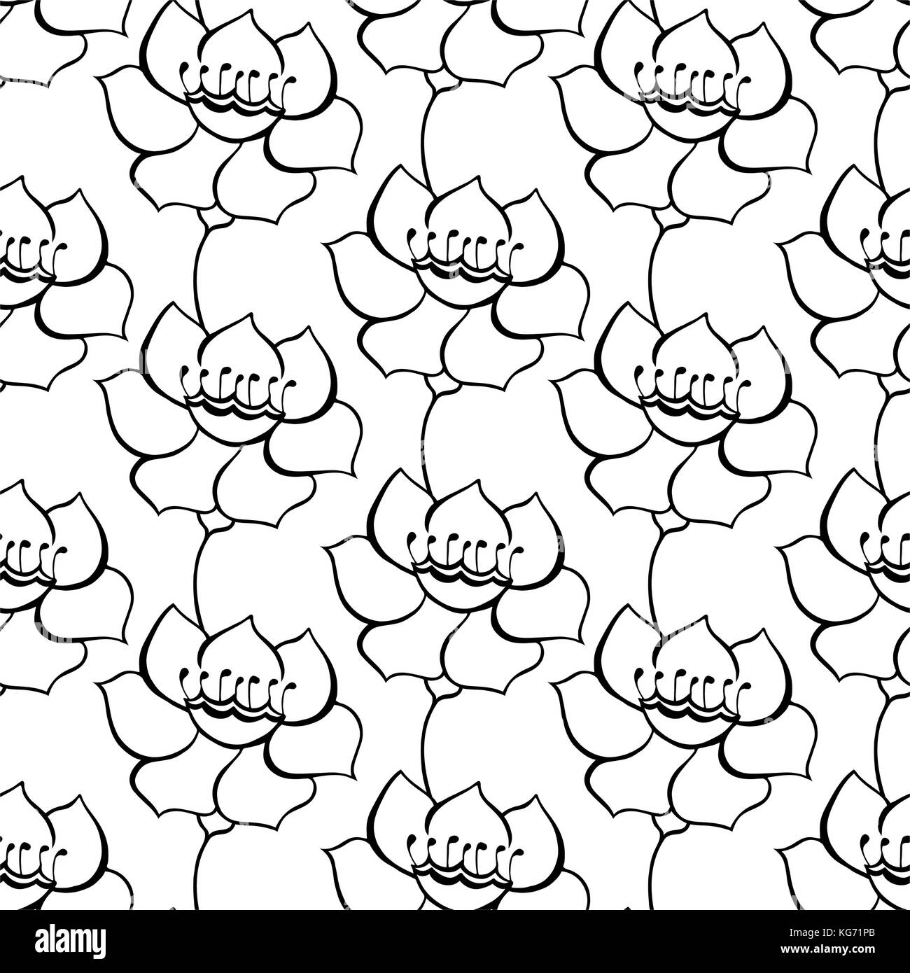 Seamless Contour Floral Pattern. Vector Illustration. Hand Drawn ...