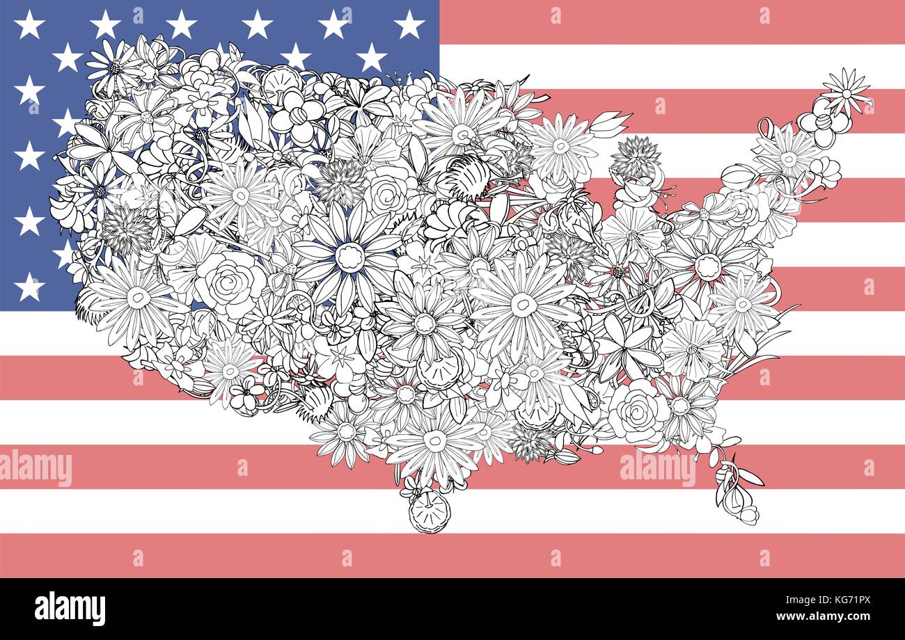Map of the United States of flowers on the national flag Stock Vector ...