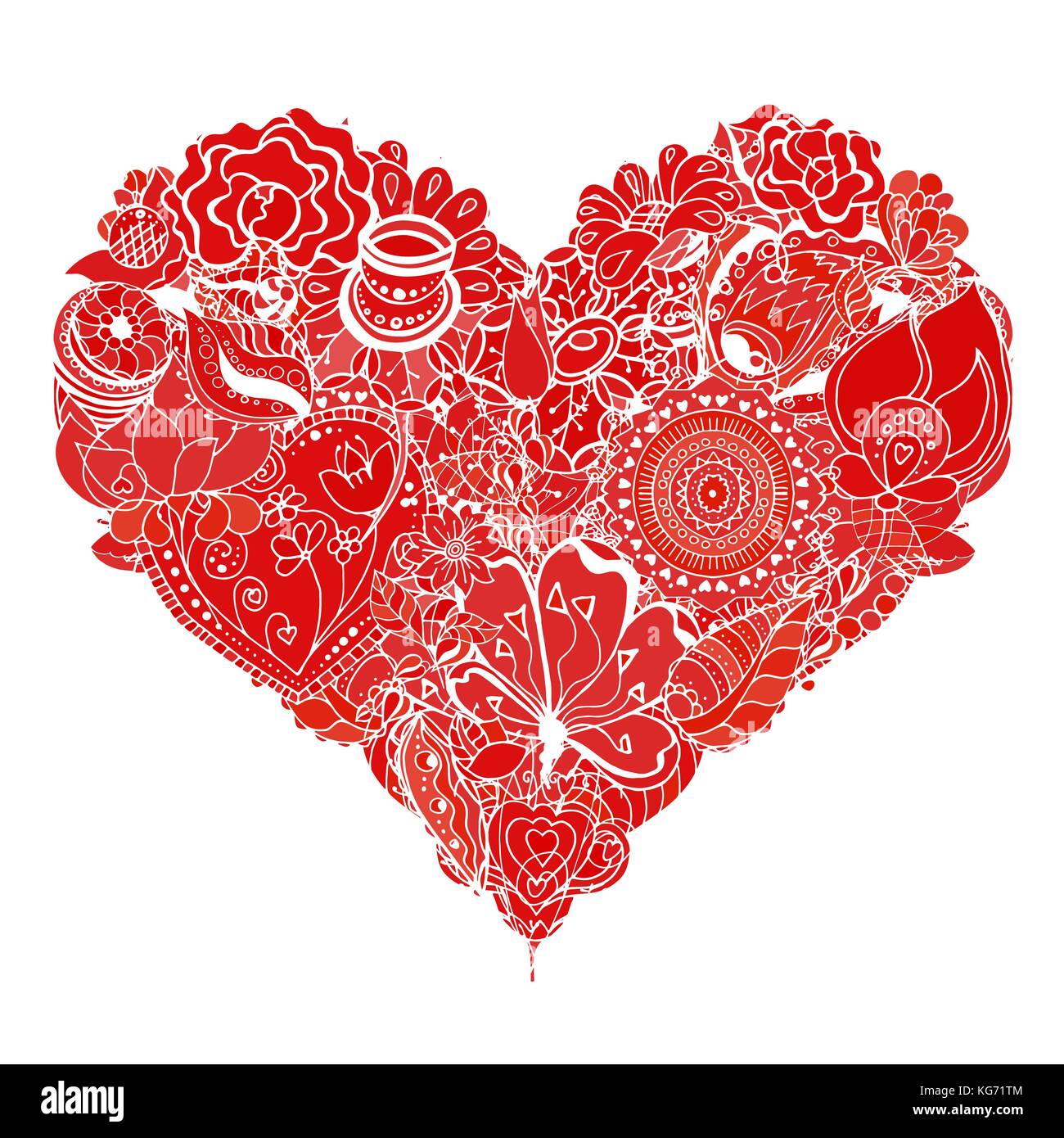 Hand drawn Heart of flower doodle background. Vector illustration Stock ...