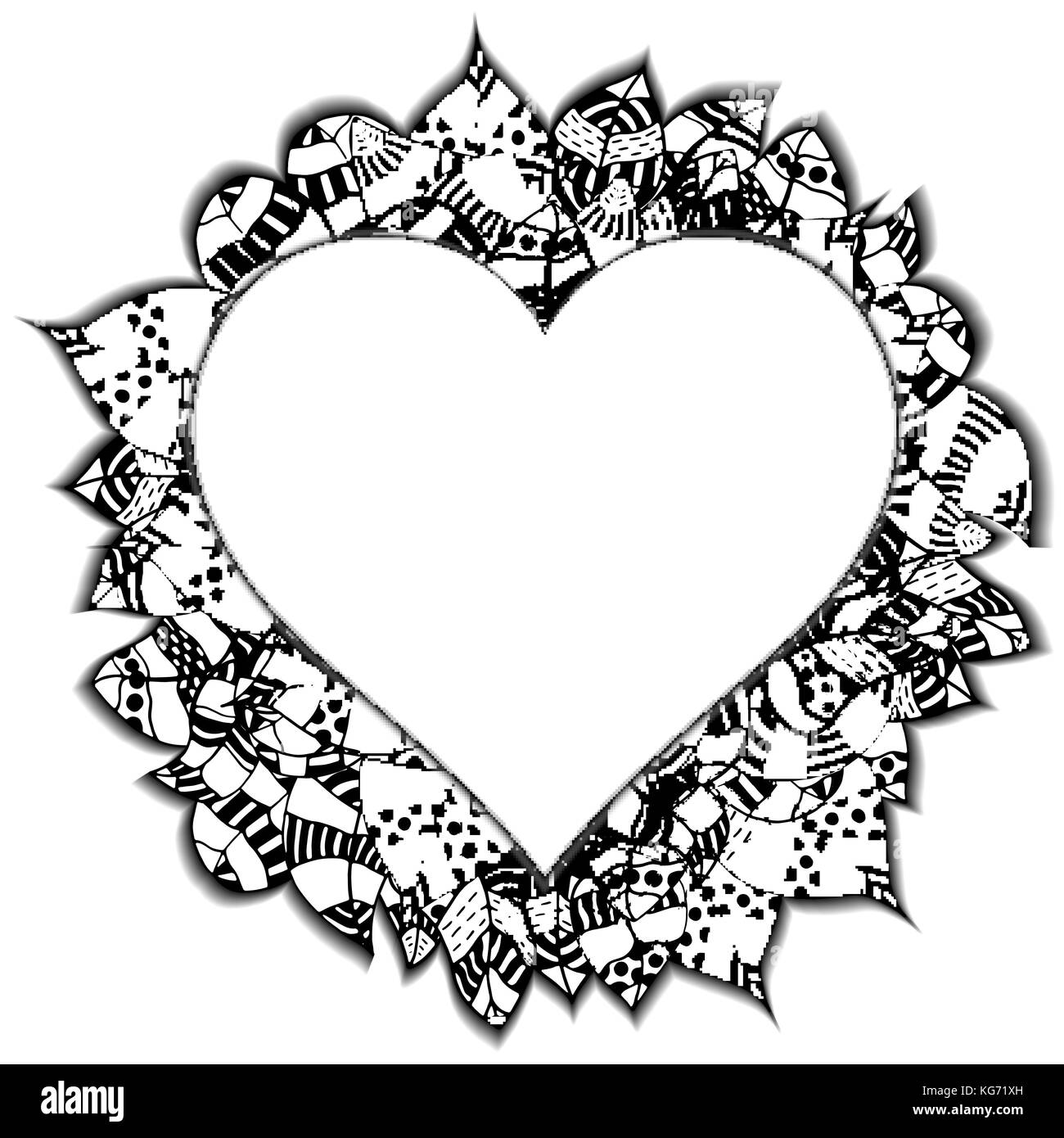 Monochrome heart frame with doodle leaves. Creative vector design for ...