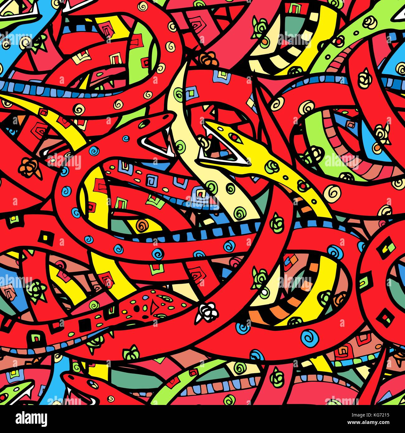 Seamless vector hand drawn pattern with snakes Stock Vector Image & Art ...